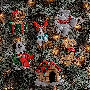 Bucilla, Christmas Dogs, Felt Applique Ornament Kit, Set of 6