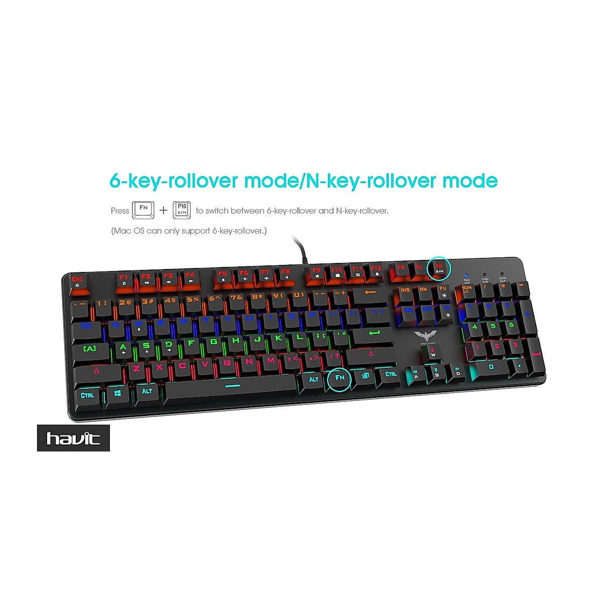 HAVIT LED Backlit Wired Mechanical Gaming Keyboard with Blue Switches,Black