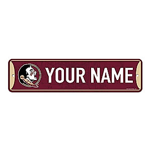 Rico Industries NCAA Florida State Seminoles Primary Personalized Metal Street Sign 4" x 15" Home Décor - Bedroom - Office - Man Cave