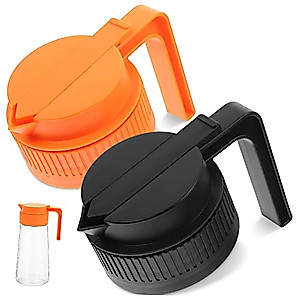 DOITOOL 2pcs Mason Jar Pour Lids Jar with Lid Wide Mouth Glass Jars Plastic Mason Jar Lids Syrup Dispenser for Coffee Bar Reusable Canning Lid Mason Jars with Handle Mason Jar Covers Seal