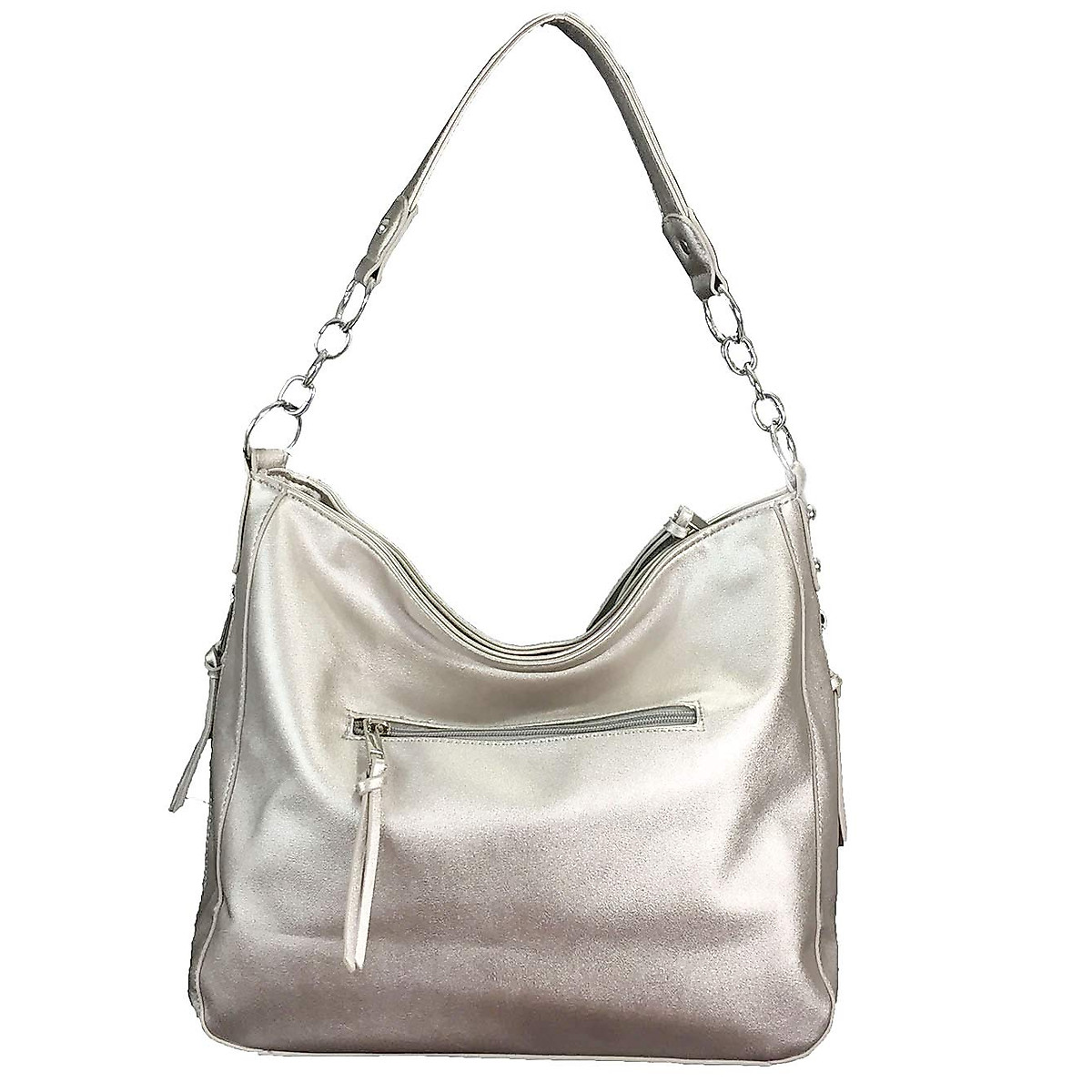 Zzfab Laser Cut Bling Hobo fashion CCW Bag Faux Leather Concealed Carry Purse Pewter