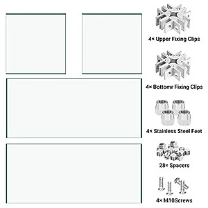 ECOTOUGE Fire Pit Wind Guard for Fire Table, 30.7” x13” x4.7” Clear Tempered Glass Flame Guard with Hard Aluminum Corner Bracket & Rubber Feet