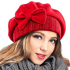 VECRY Women's 100% Wool Bucket Hat Felt Cloche Beret Dress Winter Beanie Hats (Beret-Red)
