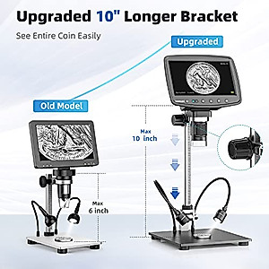 TOMLOV DM03 7" HDMI LCD Digital Microscope 1200X [Larger View & Larger Workspace] 1080P HD Screen Coin Microscope for Adult/Kids USB Soldering Microscope with Light Compatible with TV/Windows/MacOS