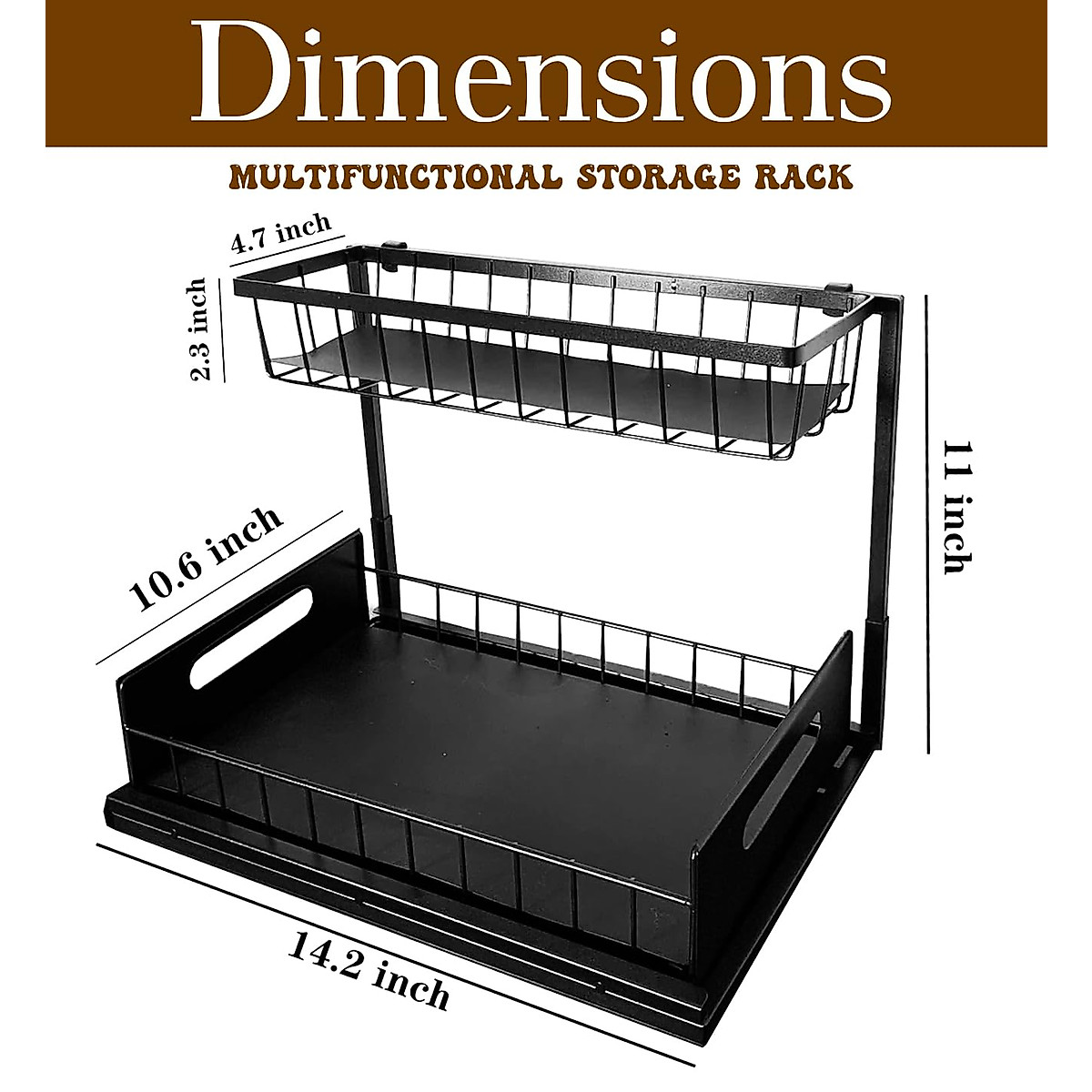 CEWIFO Kitchen Sink Organizer, Kitchen Organization 2 Tier Sliding Cabinet Basket Organizer Drawer Pull Out Cabinet Organizer, Multi-Use Pull Out Cabinet Organizer for Bathroom, Kitchen