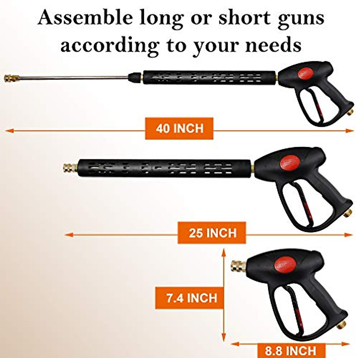 Twinkle Star Replacement Pressure Washer Gun with 16 Inch Extension Wand, 4000 PSI, Power Washer Gun with M22-15mm or M22-14mm Fitting, 5 Nozzle Tips, 40 Inch