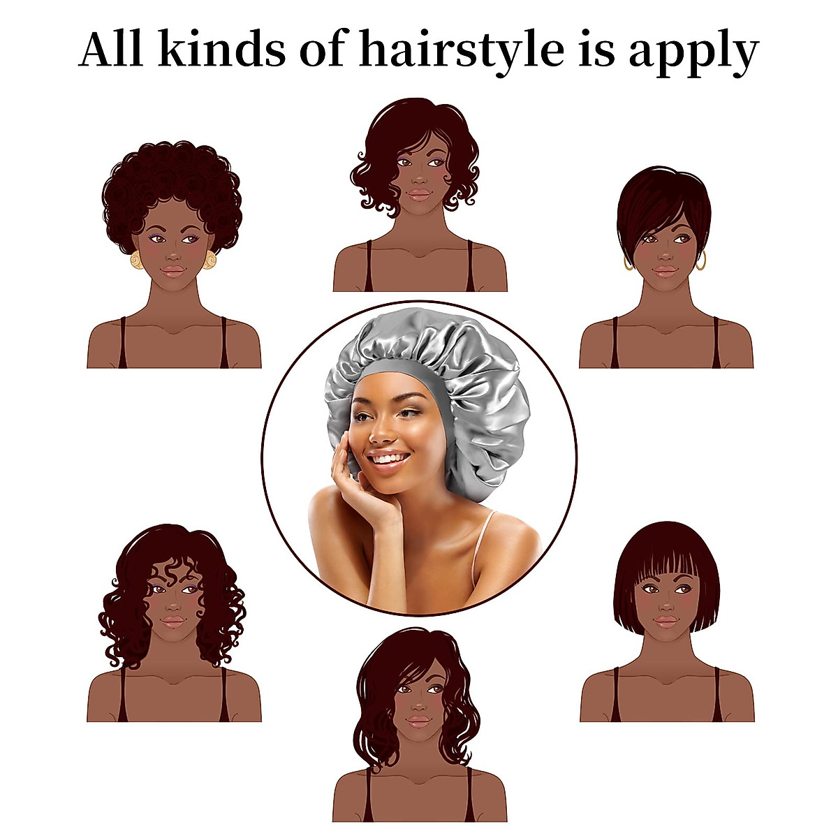 Facynos Large Women Silk Satin-Bonnet - Extra Soft Elastic Band Sleeping Caps for Curly Dreadlock Braid Hair