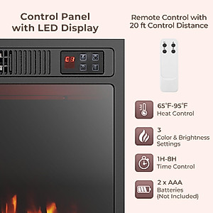 COSTWAY 23 Inches Electric Fireplace Insert, 750W/1500W Fireplace Heater with Remote Control, Adjustable Flame Color & Brightness, 1H-8H Timer, Thermostat and Overheat Protection