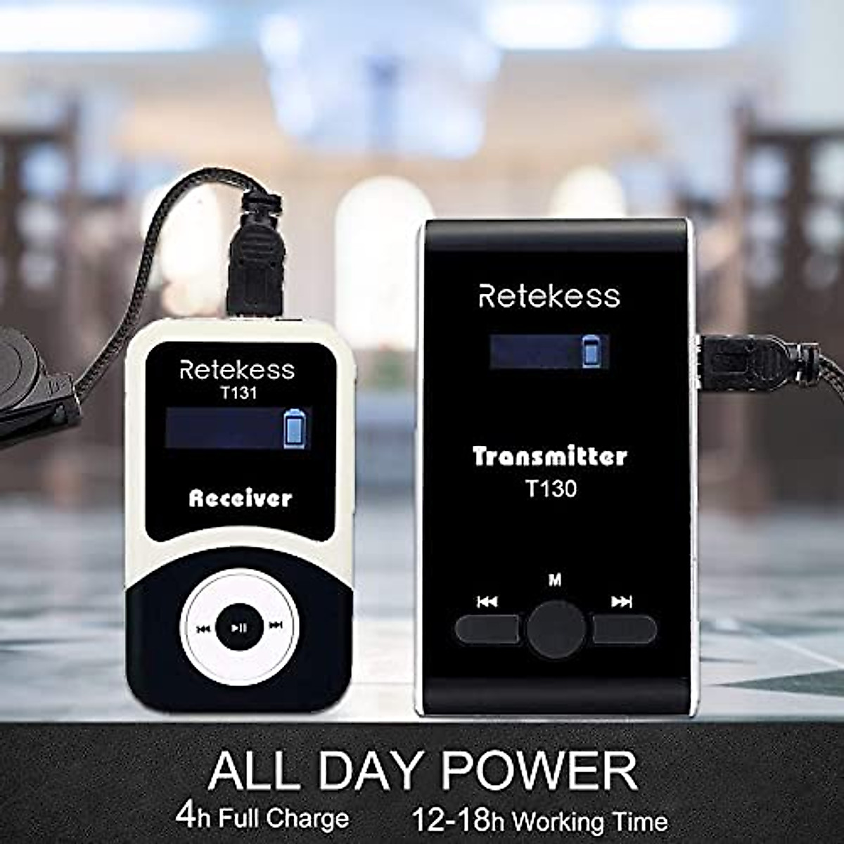 Retekess T130, Tour Guide System Wireless, Church Translation System, Assisted Listening Devices for Church, School, Factory, Court, Museum(2 Transmitter 20 Receivers)