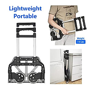 Double Rhombus Folding Hand Truck Dolly Cart, 330 Lbs Load Capacity Aluminium Trolley Cart with Telescoping Handle, 2 Rubber Wheels, Bungee Cords for Luggage, Travel, Moving, Shopping, Office Use