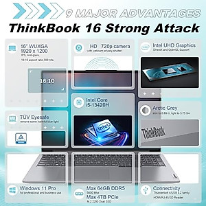 Lenovo ThinkBook 16 G6 16" FHD+ Business Laptop Computer, 13th Gen Intel Octa-Core i5-13420H (Beat i7-1355U), 4GB DDR5 RAM, 2TB PCIe SSD, WiFi 6, Thunderbolt 4, Fingerprint Reader, W11Pro, WE/PGPY