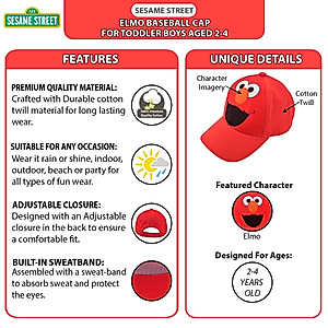 Sesame Street Toddler Boys' Elmo Cotton Baseball Cap, Light Red, Age 2-4