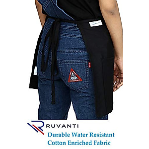 RUVANTI 6 Pack Server Aprons with 3 Pockets - Waitress Waiter Waist Apron, Half Apron with Long Waist Strap, Waitress Apron for Women and Man - Black Short Aprons