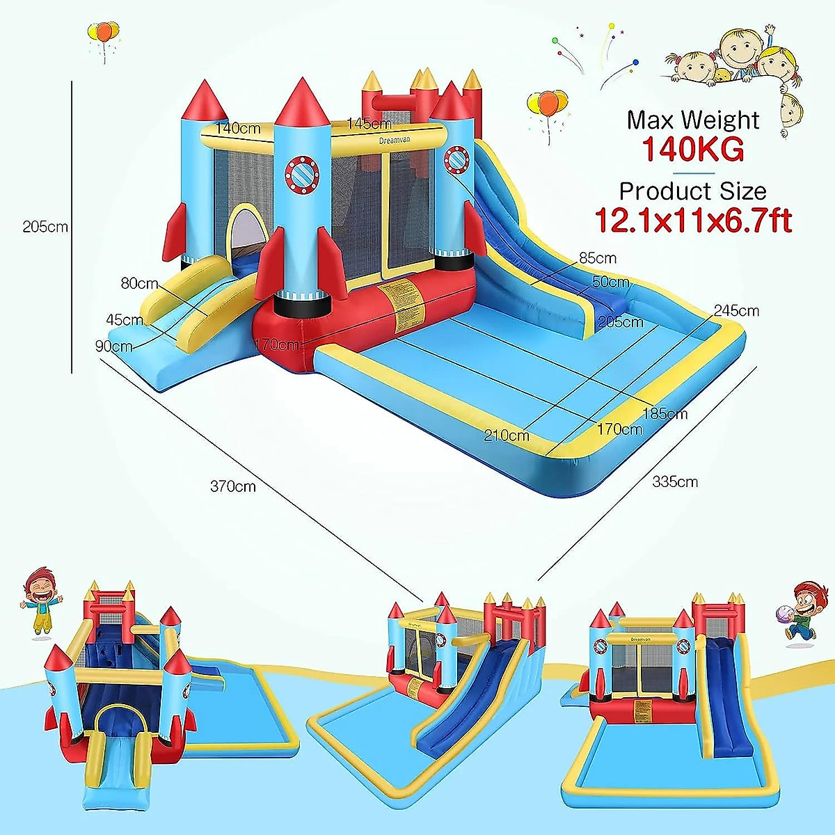 AKEYDIY Bounce House Rocket Blast Bouncy Castle - 13X12ft Inflatable Water Slide Bounce House for Kids 3-12 & Slide Park,Pool,Climbing Wall,Bouncer Area,Gift Bounce House for Kids Indoor/Backyard