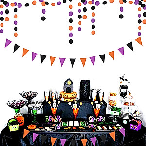 Black Orange Purple Halloween Party-Decorations Banner,2 Pack Graduation 2024 Birthday Baby Shower Streamers Garland Decor Glitter Paper Triangle Pennant Flags Bunting Lasting Surprise