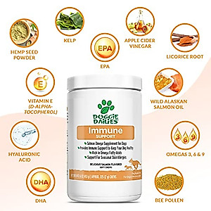 Doggie Dailies Omega 3 for Dogs, 225 Soft Chews, Salmon Oil for Dogs with Apple Cider Vinegar, Bee Pollen, Kelp, Zinc & Biotin - for Healthy Skin & Coat, Immune System & Seasonal Allergy Support