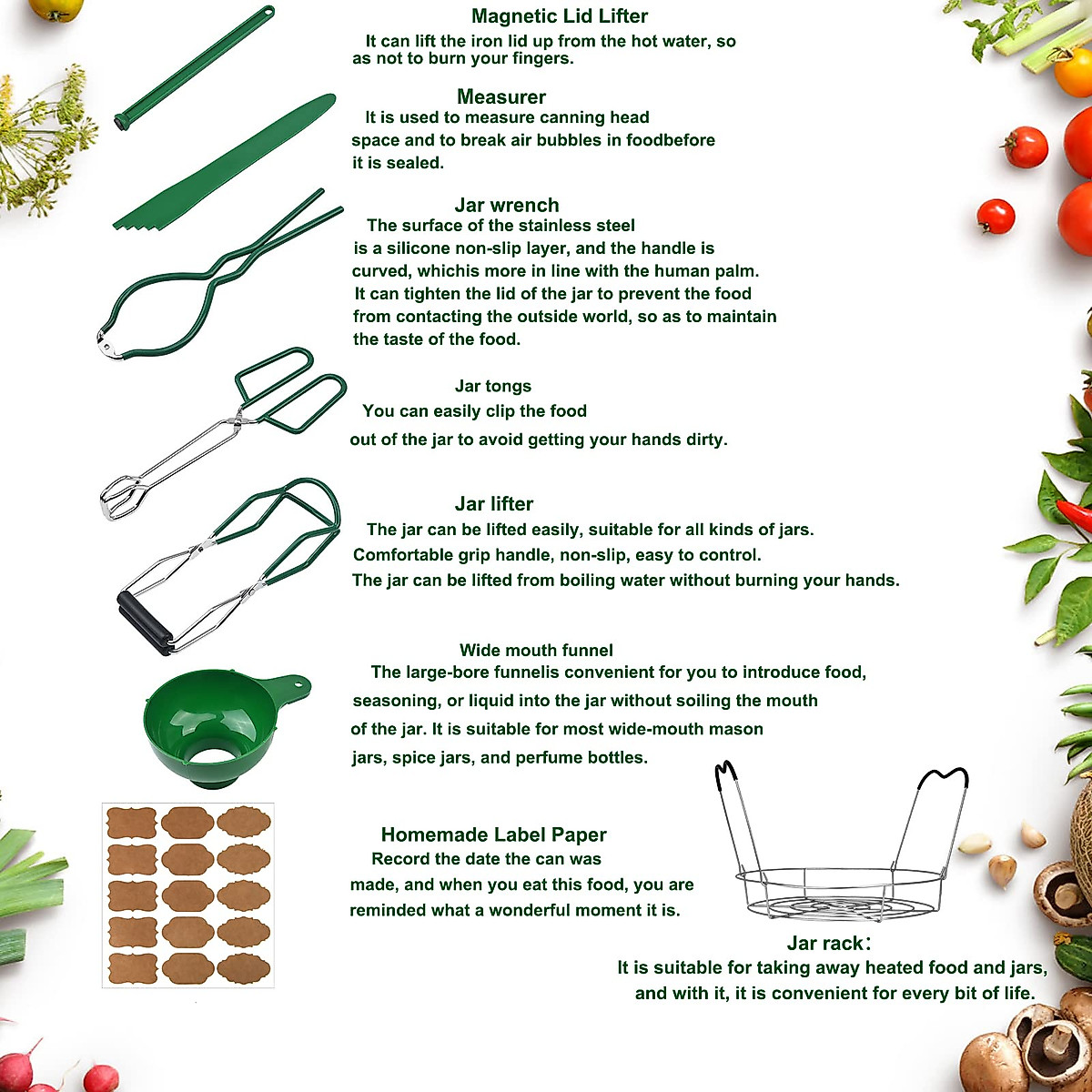 Tisovixo Canning Kits, Canning Supplies Boxed Set, Stainless Steel Set, Jar Lifter, Folding Rack, Tongs, Complete Multifunctional Canning Tools, Canning kit includes wide mouth funnel for jars
