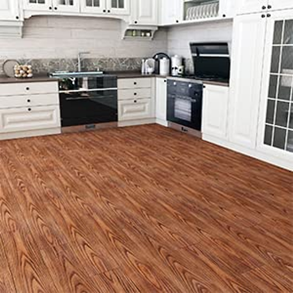 YENHOME 15 Tiles Walnut Wood Vinyl Flooring Peel and Stick Floor Tile Sticker Wood Wall Panels for Walls Peel and Stick Flooring Tiles for Bathroom Kitchen Waterproof Laminate Flooring 36" X 6"