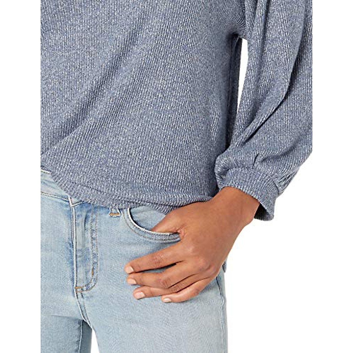 Daily Ritual Women's Cozy Knit Rib Blouson-Sleeve Sweatshirt, Blue Marl, Medium