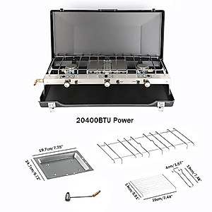 N.F. Gas Camping Stove,20400 BTU 3 Burner Propane Stove with Regulator,Portable Propane Grill for Outdoor Camping BBQ Party, black, m