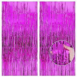 2 Pack 3.2ft x 8.2ft Foil Fringe Curtain Backdrop Metallic Tinsel Foil Fringe Curtains Party Decorations Rose Red Tinsel Streamer Backdrop Photo Booth Props for Graduation Baby Shower Wedding