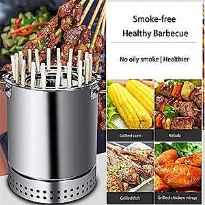 ZHAIHUA Charcoal Grill, Portable Contact Grill, 360-degree Heating Small Smokeless Outdoor Vertical Grill, Stainless Steel Hanging Grill, Multifunctional Oil-Charcoal Separation Cooking Tool., Silver