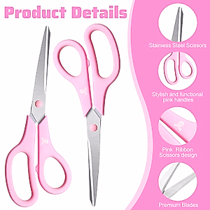 Lasnten 12 Pieces Pink Scissors Breast Cancer Awareness Scissors Ribbon Stainless Steel Scissors Bulk Multipurpose Scissors for Office Home School Sewing Cutting Fabric Craft Supplies