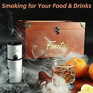 Foneta Cocktail Smoker Kit with Smoking Gun, Whiskey Smoker Kit for Old Fashioned Cocktail Smoker Kit Includes Handcrafted Wooden Box & Tray, Drink Food Smoker Gun and Wood Chips for Cocktail Drinks, Whiskey, Bourbon,Food Cooking
