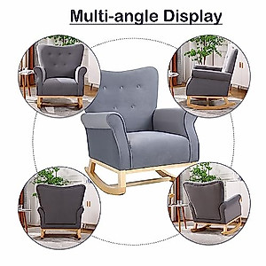 FurniTribe Nursery Rocking Chairs, Upholstered Velvet Nursery Glider Rocker with Comfy Armrest, Accent Nursing Rocking Chair with Solid Wood Legs for Baby Nursery (Gray)