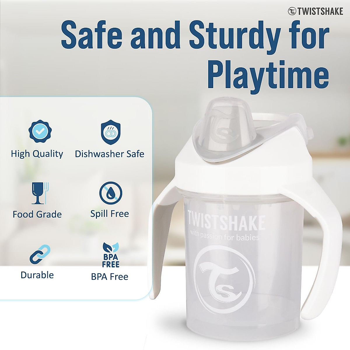 TWISTSHAKE Sippy Cups - Premium 230ml/8oz Toddler Sippy Cups for 4+ Months - Leak-Proof Design, Easy-Grip Bottle with Soft Sippy Spout, BPA Free - White