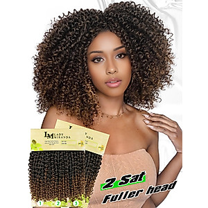 LADY MIRANDA Brown Color Afro kinky Curly Braiding Hair Extensions Jerry Curl Crochet Hair 3X Braid Hair Mixed Dark Brown to Light Brown Short Synthetic Hair Styles (Black&brown)