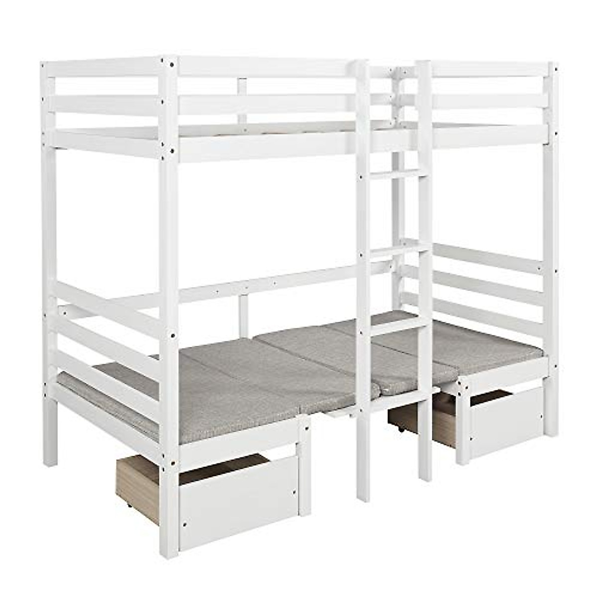 Twin Over Twin Bunk Beds Convertible Dorm Loft Bed and Down Desk for Teens, Boys or Girls, No Box Spring Needed White
