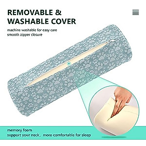 Vnurnrn Doggy Paw Print Neck Support Pillow Round Neck Roll Bolster Cylinder Pillow Cervical Pillows Shoulder Pillow for Leg Knee Back Head Support for Adults Bedroom Camp Work