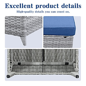 Belord Outdoor Furniture Ottoman Set of 2 Patio Seating Footstool All-weather Rattan Wicker Ottoman Seat with Soft Cushions for Patio Furniture Set