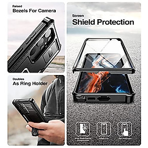 Dexnor Full Body Case for Samsung Galaxy S23 Ultra 5G/6.8 inches, Extra Front Frame Heavy Duty Military Grade Protection Built-in Screen Protector and Kickstand, Black
