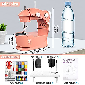 Mini Sewing Machine with 42PCS Sewing Kit, Foot Pedal, Adapter (Orange)