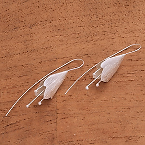 NOVICA Artisan Handmade Sterling Silver Drop Earrings Flower from Bali No Stone Indonesia Floral Modern [1.8 in L x 0.6 in W x 0.3 in D] ' Budding Orchid'