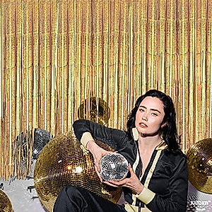 KatchOn, Champagne Gold Fringe Curtain Backdrop - Large, 6.4x8 Feet, Pack of 2 | Iridescent Gold Backdrop Curtain, Gold Streamers Party Decorations | Gold Curtain, New Years Eve Party Supplies 2024