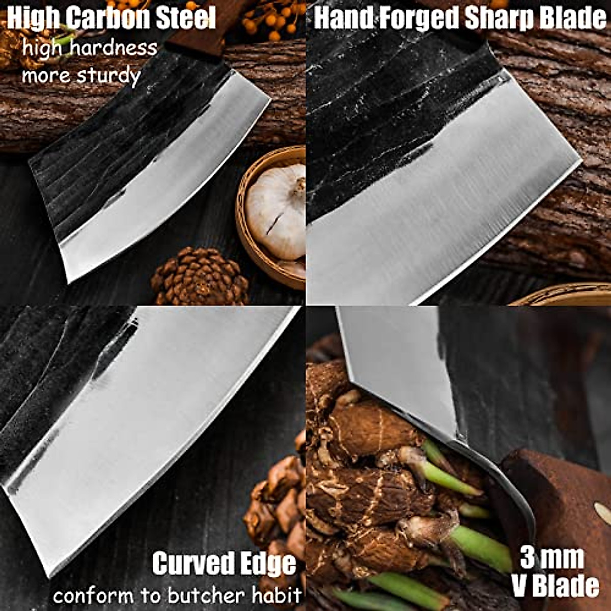 BLADESMITH Meat Cleaver Knife, Forged Butcher Knife with Lightweight and Effortless Design, Full Tang Chopping Knife with German High Carbon Steel, Comfortable PearWood Handle, 7'' Chinese Chef Knife