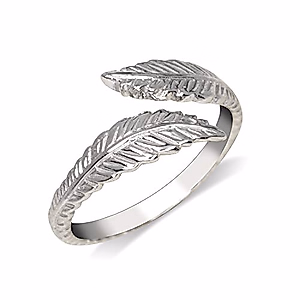 JewelryWeb Solid 925 Sterling Silver Textured Feather Bypass Adjustable Toe Ring (8mmx15mm)