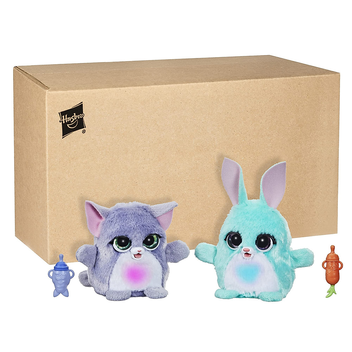 FurReal Fuzzalots Kitty and Bunny Color Change Interactive Feeding Toy, Lights and Sounds, Ages 4 and Up
