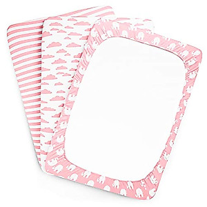 Pack n Play Sheets – Premium Pack and Play Sheet Set - 4 Pack – 100% Super Soft Jersey Knit Cotton Playard Mattress Sheets – Portable Playpen Fitted Play Yard Mini Crib Sheet for Girl (24 x 38 x 5)