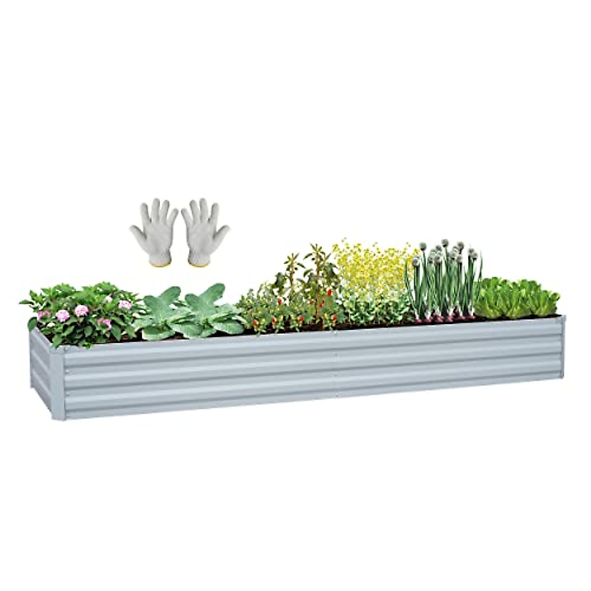SONFILY Planter Raised Beds Raised Garden Bed for Gardening Garden Boxes Outdoor Metal Raised Garden Beds Galvanized Outdoor,8x2x1 Galvanized Grey