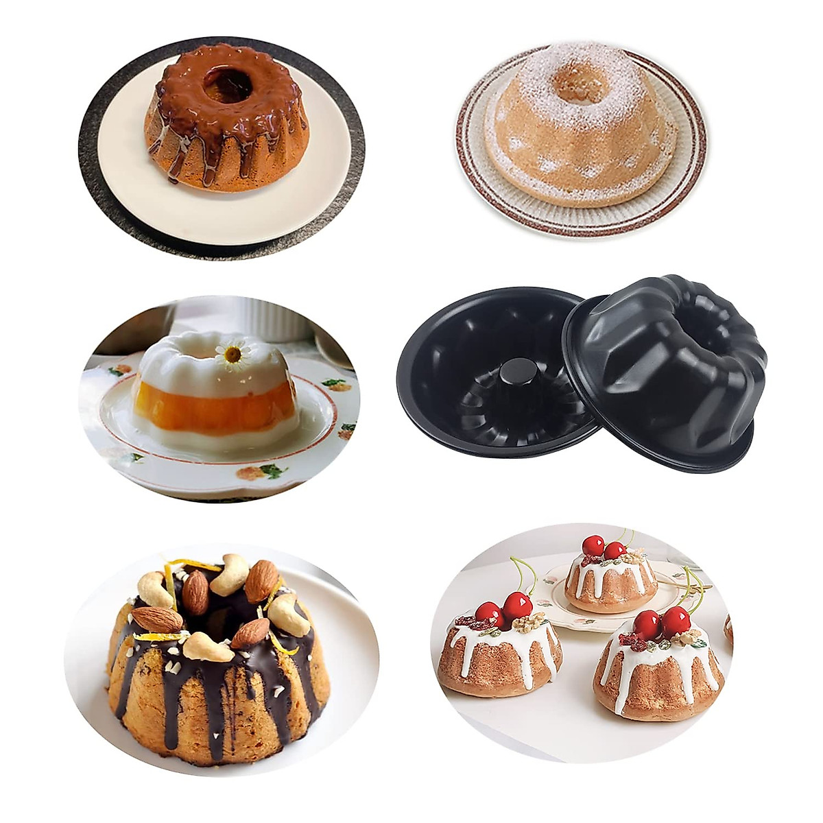 LoveDeal Pack of 4 Mini Fluted Tube Pan, 4 Inch Non-Stick Bakeware Set, Quick Release Coating, Bundt Cake Pans for Baking Cupcake, Muffin, Brownie, Pudding, Kugelhopf, Brownie - Black