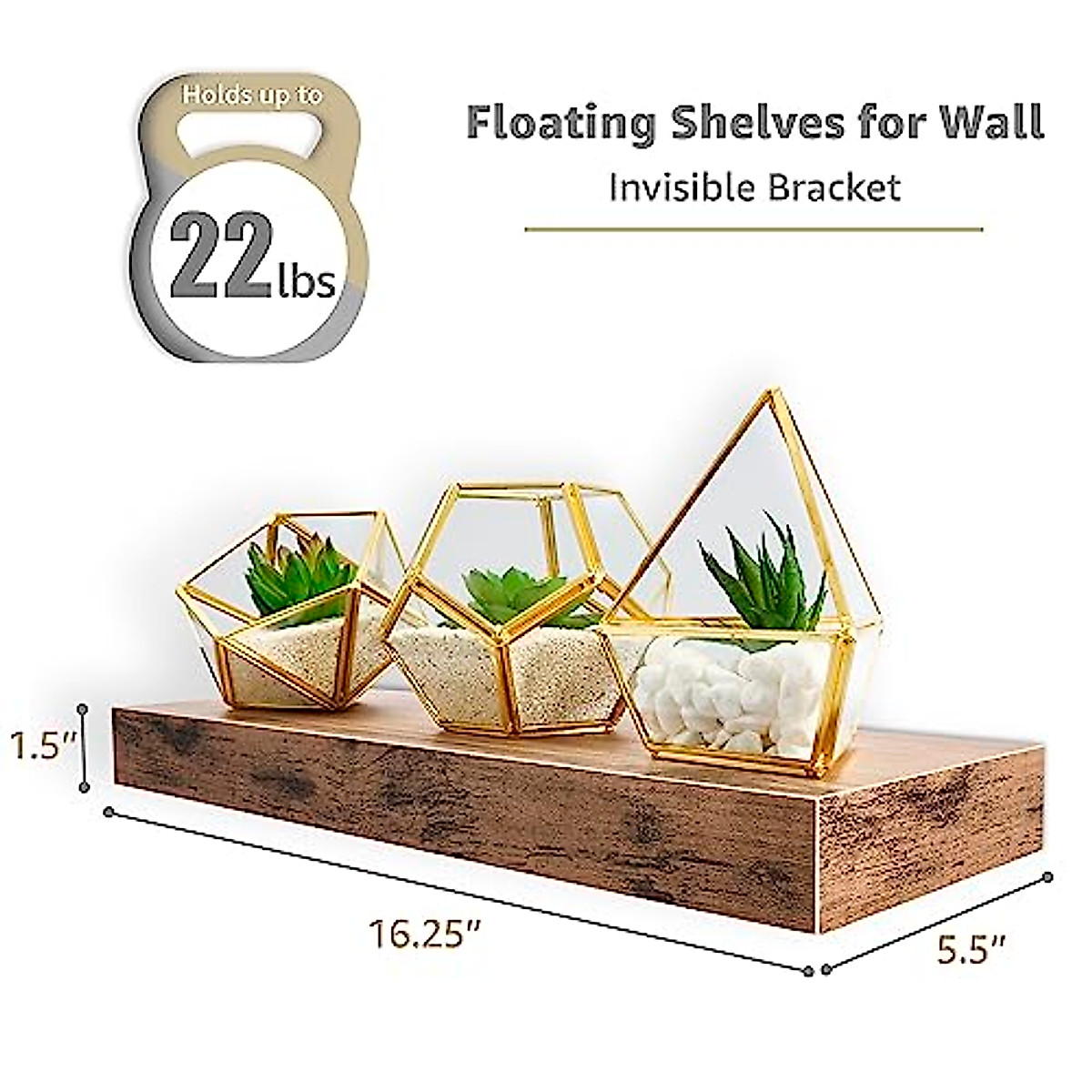 Sorbus Floating Shelves Bundle - 5 Rectangular Floating Shelves - 3 Support Bar Shelves & 2 Flat Floating Shelves - Hanging Wall Shelves for Home Decor