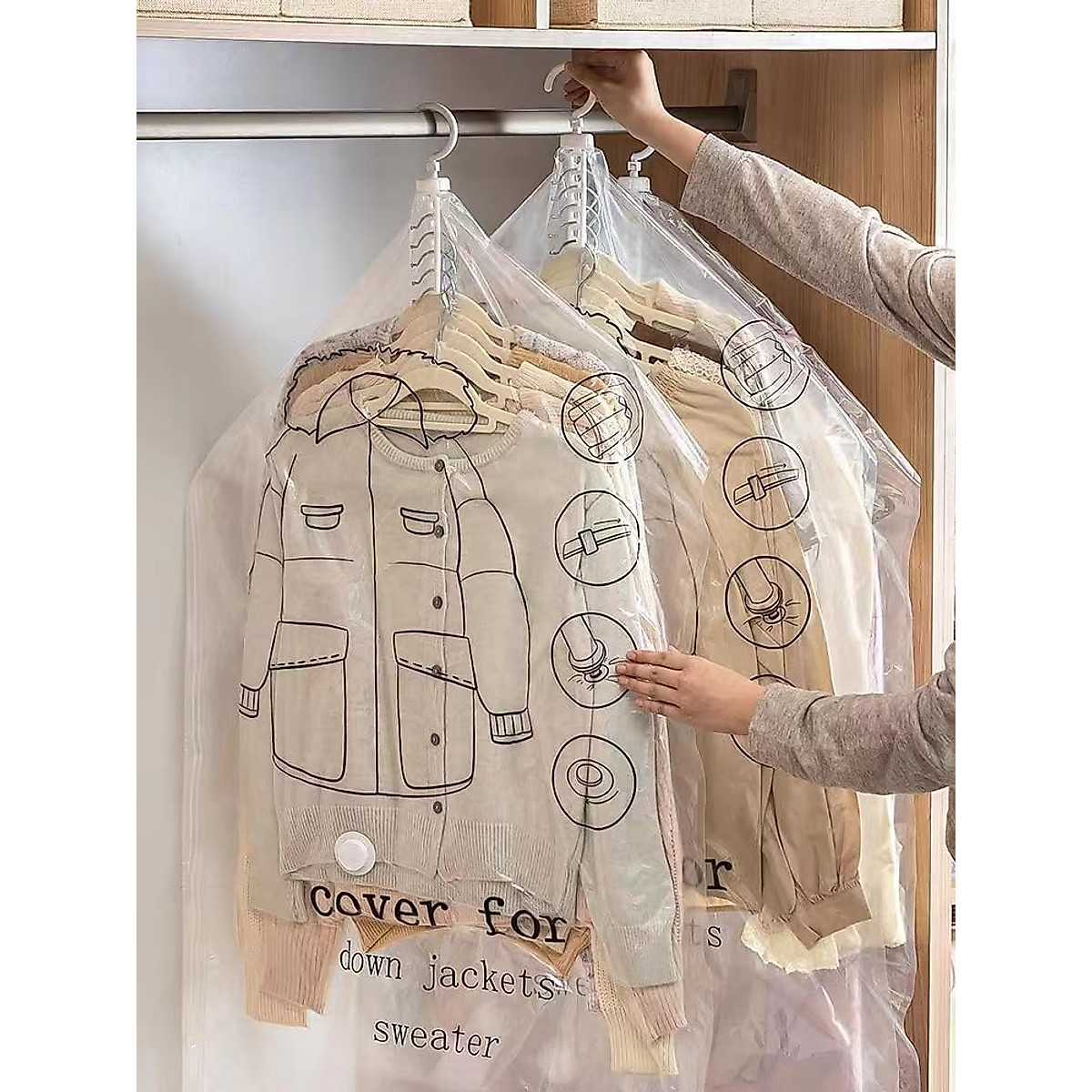 Elebac 6 Long Hanging Vacuum Storage Bags for Clothes, Vacuum Sealer Space Bags for Coat, Jumbo Clothes Protector Compression Bags for Closet Garment