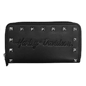 Harley-Davidson Women's Misrule Studded Zip Around Leather Wallet - Black