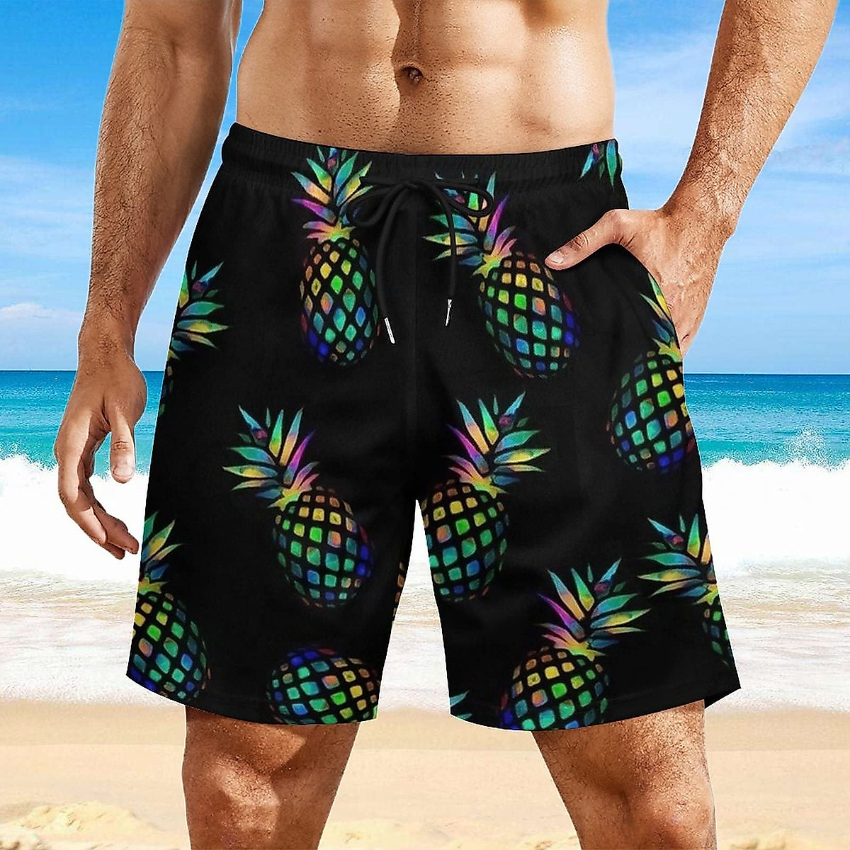 Heucapc Men's Swim Trunks Quick Dry Swimming Trunks Pineapple Swim Trunks with Mesh Lining and Pockets XXL