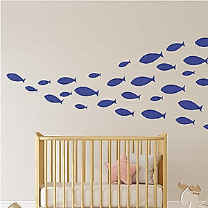 Ocean Fish Wall Decal- Under The Sea Vinyl Wall Stickers for Kids Room Bedroom Bathroom Nursery Decor-DARK BLUE