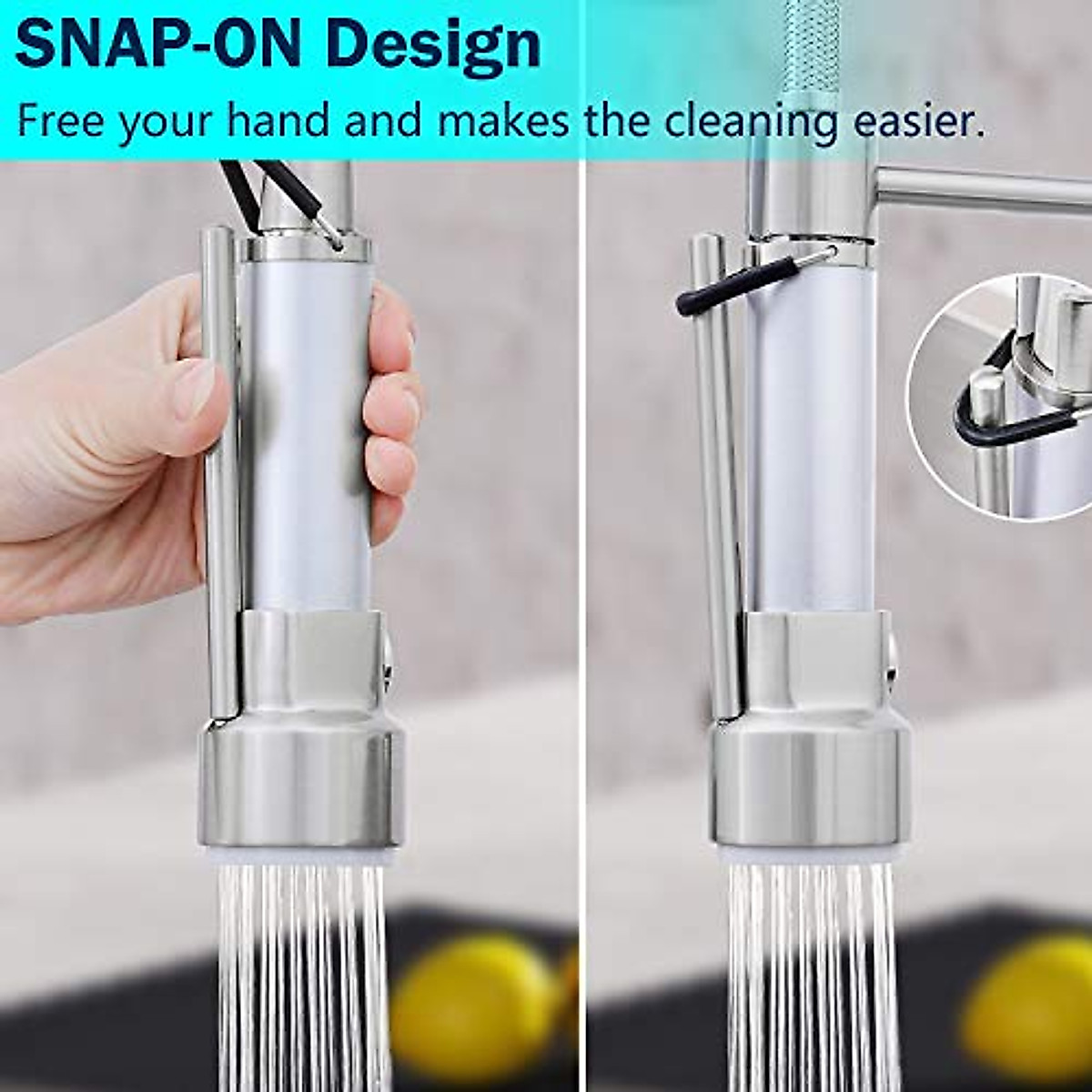 DJS Kitchen Faucet with Pull Down Sprayer, Faucet for Kitchen Sink, High Arch Stainless Steel Single Handle Spring Kitchen Faucets with Deck Plate for 1 or 3 Holes for Sink. DJS-CFLT-2020N-Lock-LED-DP